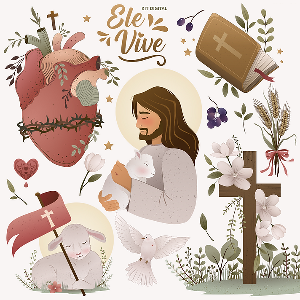 Kit Digital Pascoa Ele Vive em Png