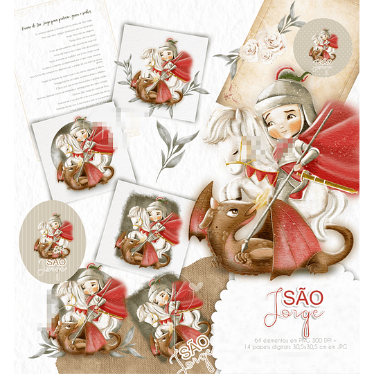 Kit Digital São Jorge Aquarelado V3 em Png