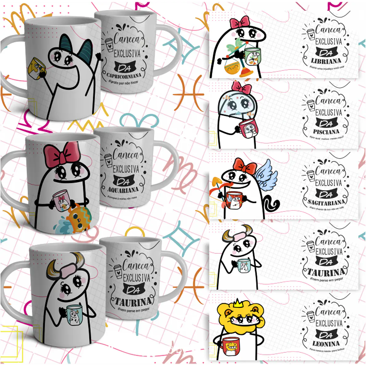 12 Artes Caneca Flork Signos Arquivo em Jpg