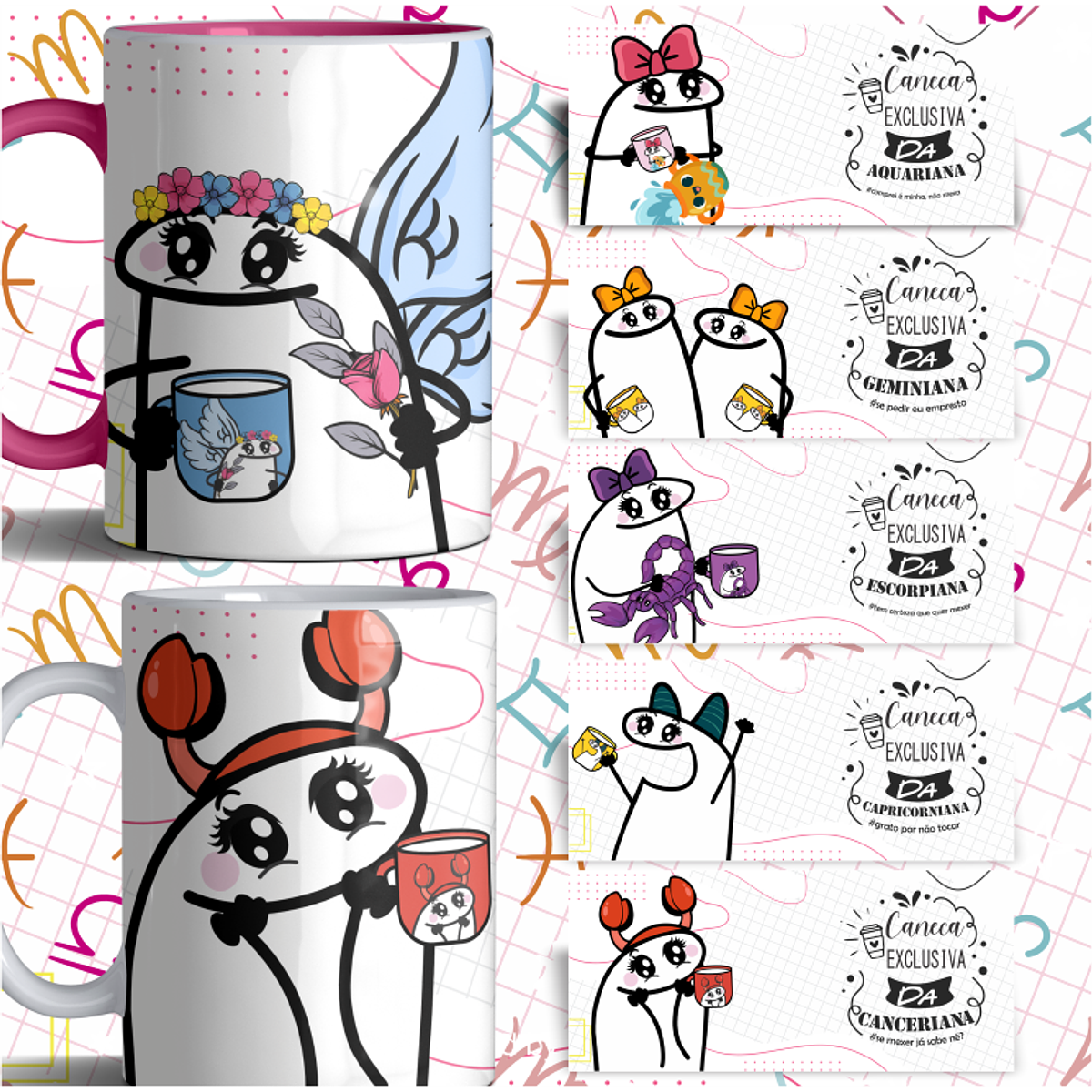 12 Artes Caneca Flork Signos Arquivo em Jpg