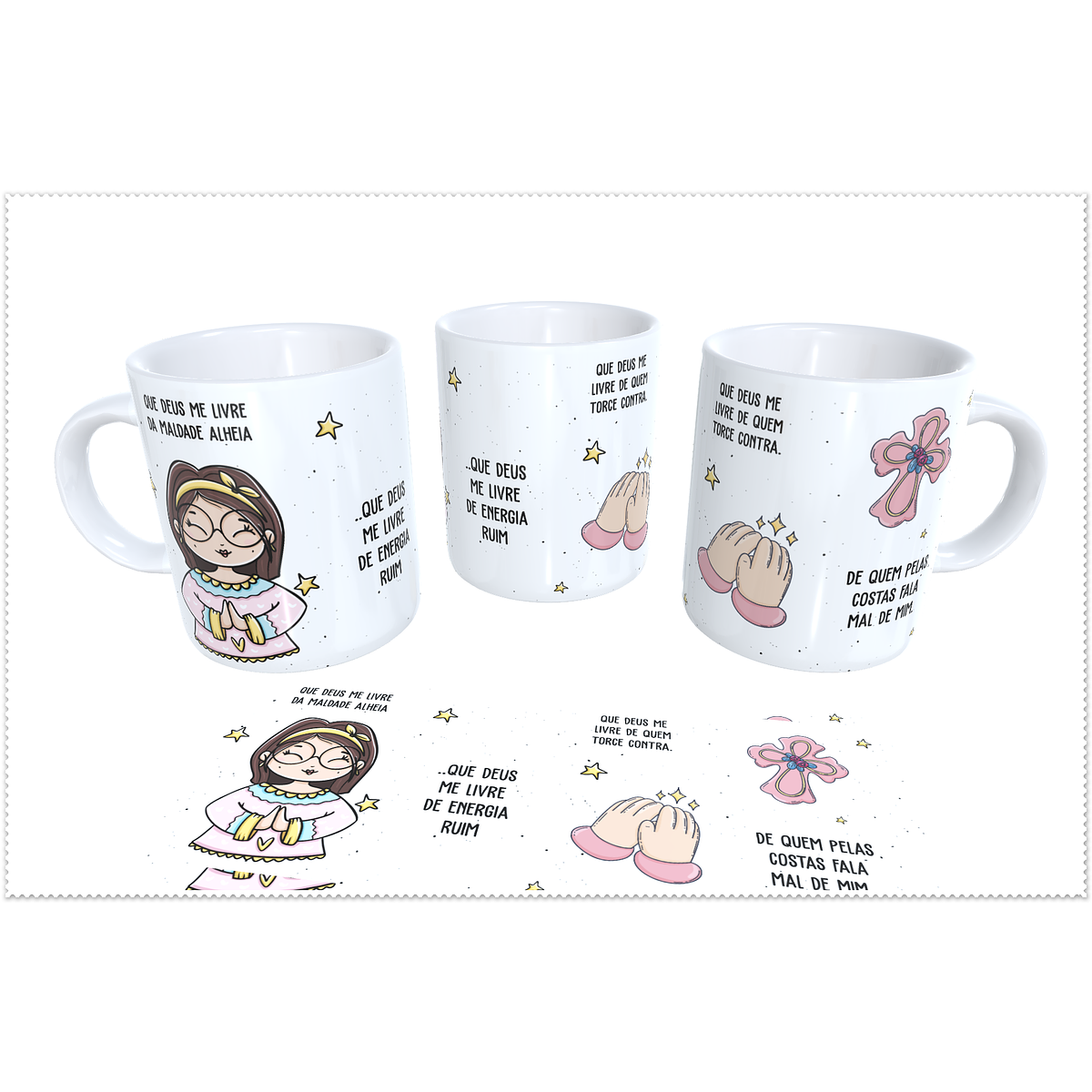 Arte para Caneca Que Deus me Livre da Maldade Alheia em Core