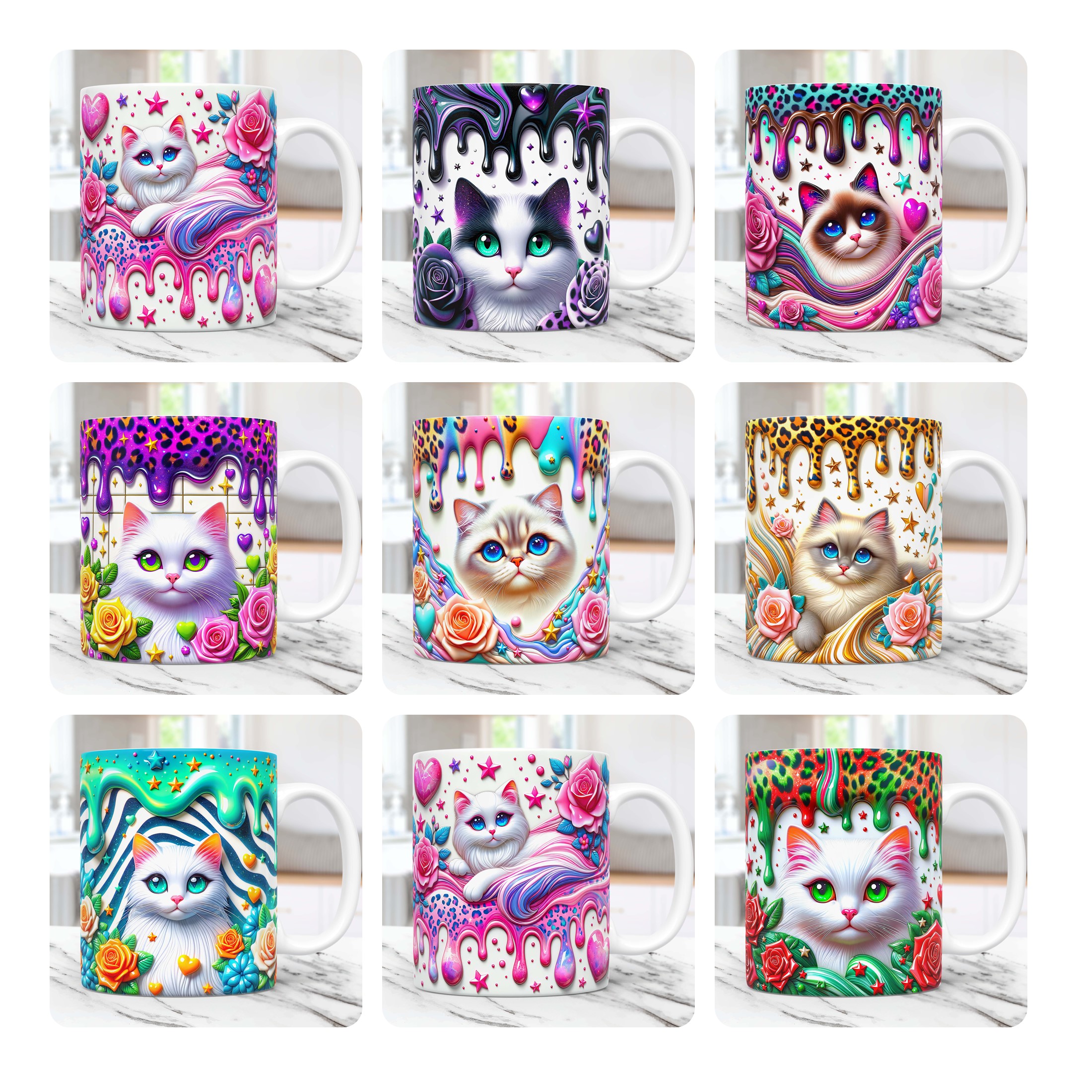 20 Artes Caneca Gato Cute Animal Animais Pet Love 3d Arquivo