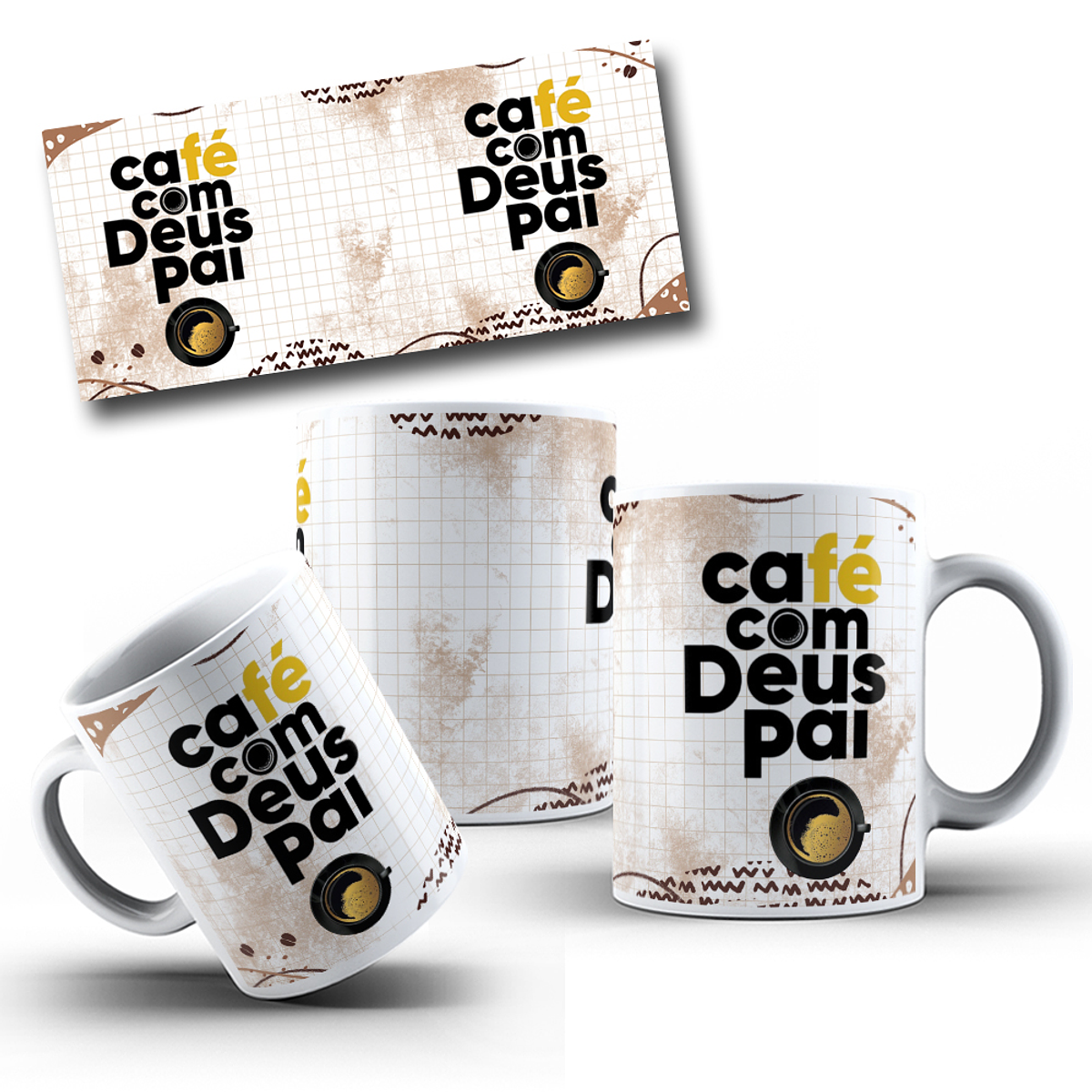 Artes Caneca Café com Deus Pai Arquivos em Jpg﻿