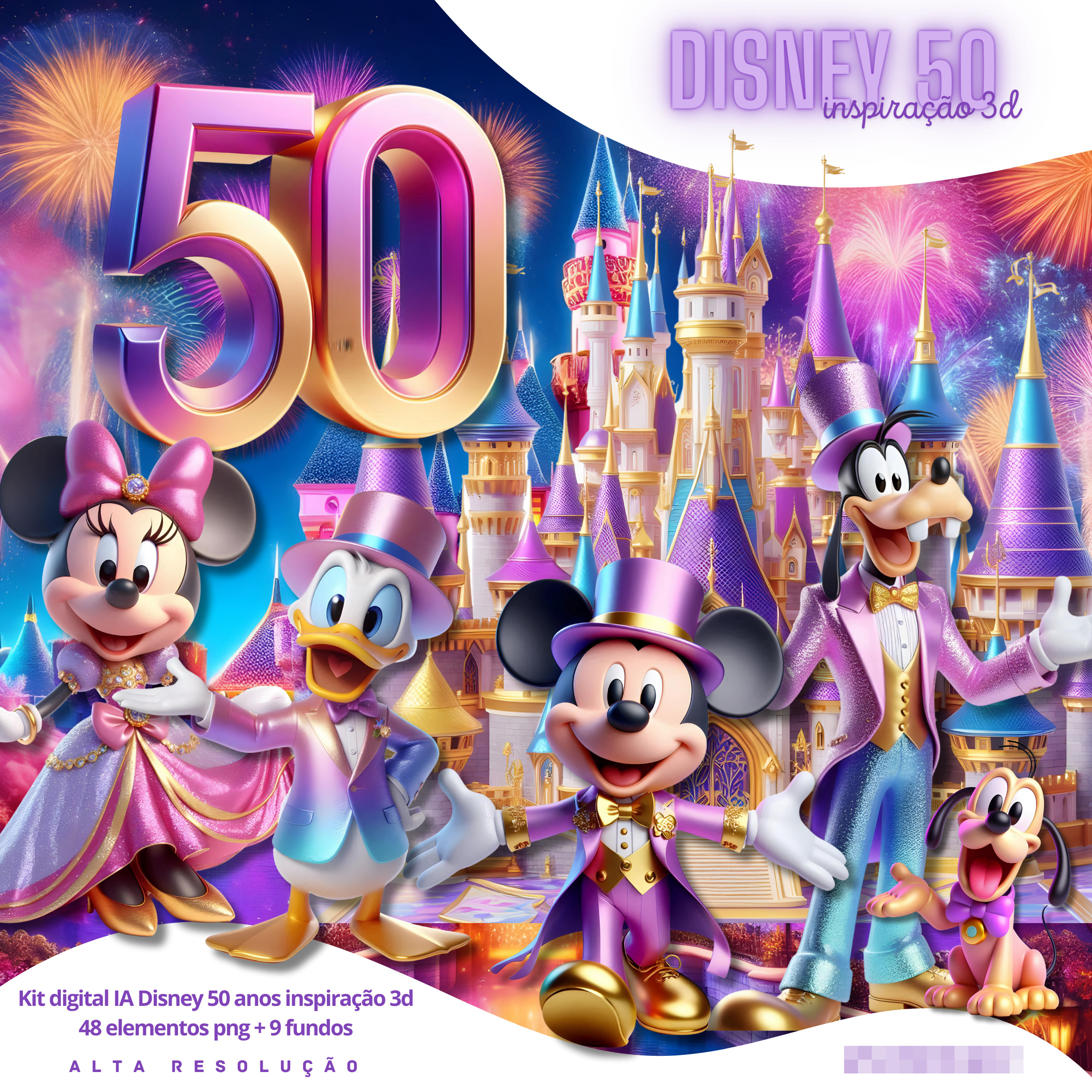 Kit Digital Disney 50 anos em Png