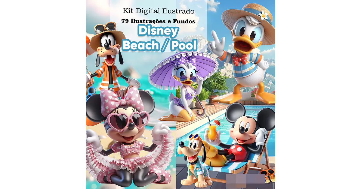 Kit Digital Disney Beach Pool Party Arquivo em Png