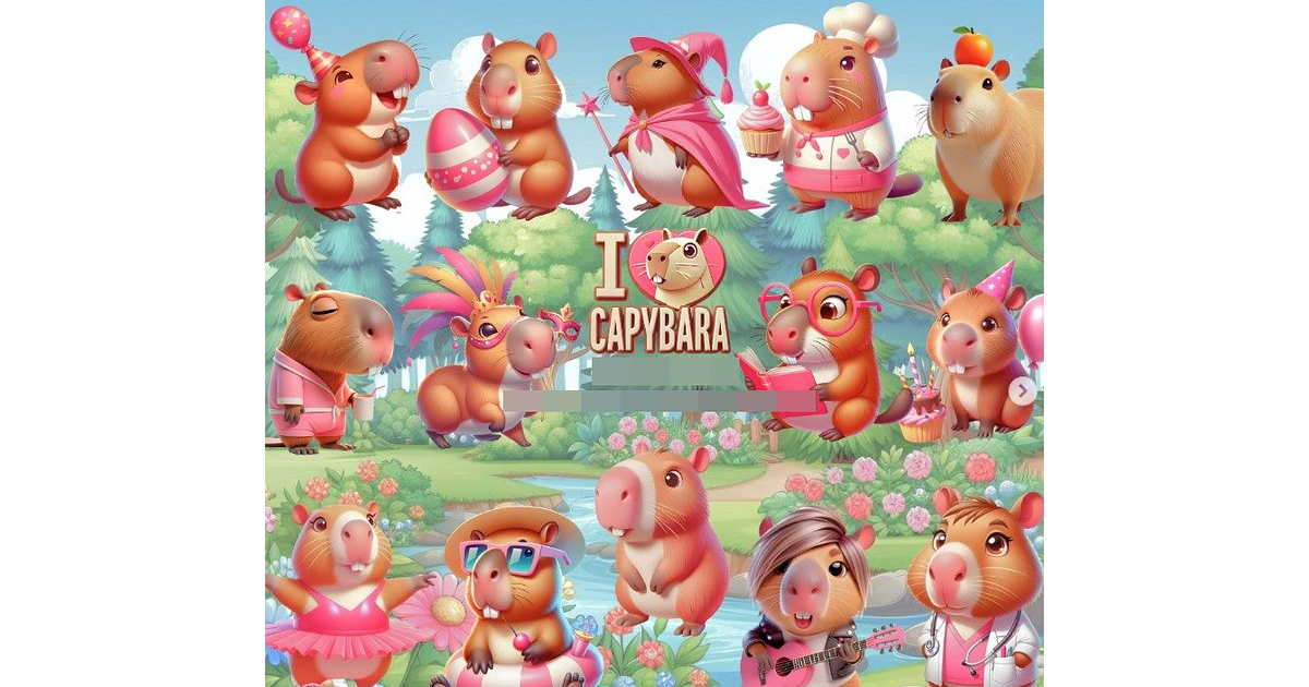 Kit Digital Capivara Rosa em Png