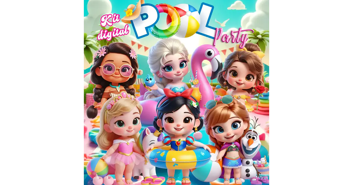 Kit Digital Pool Party Princesas em Png