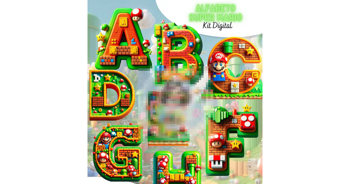Kit Digital Alfabeto Super Mario 3d Arquivo em Png