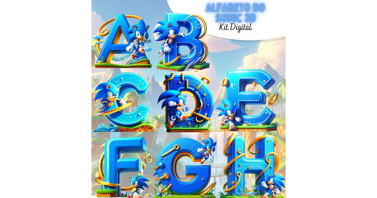 Kit Digital Alfabeto Sonic 3d Arquivo em Png