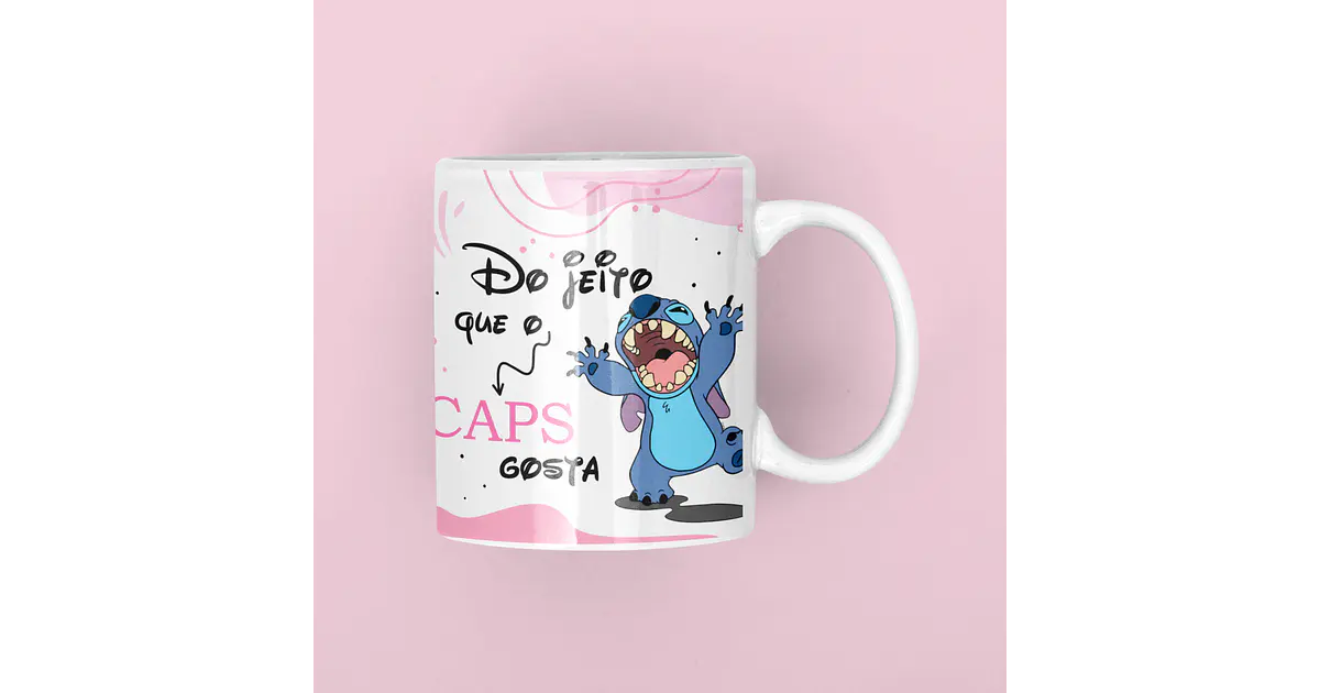 Artes Caneca Stitch do Jeito que o Caps Gosta Rosa em Png