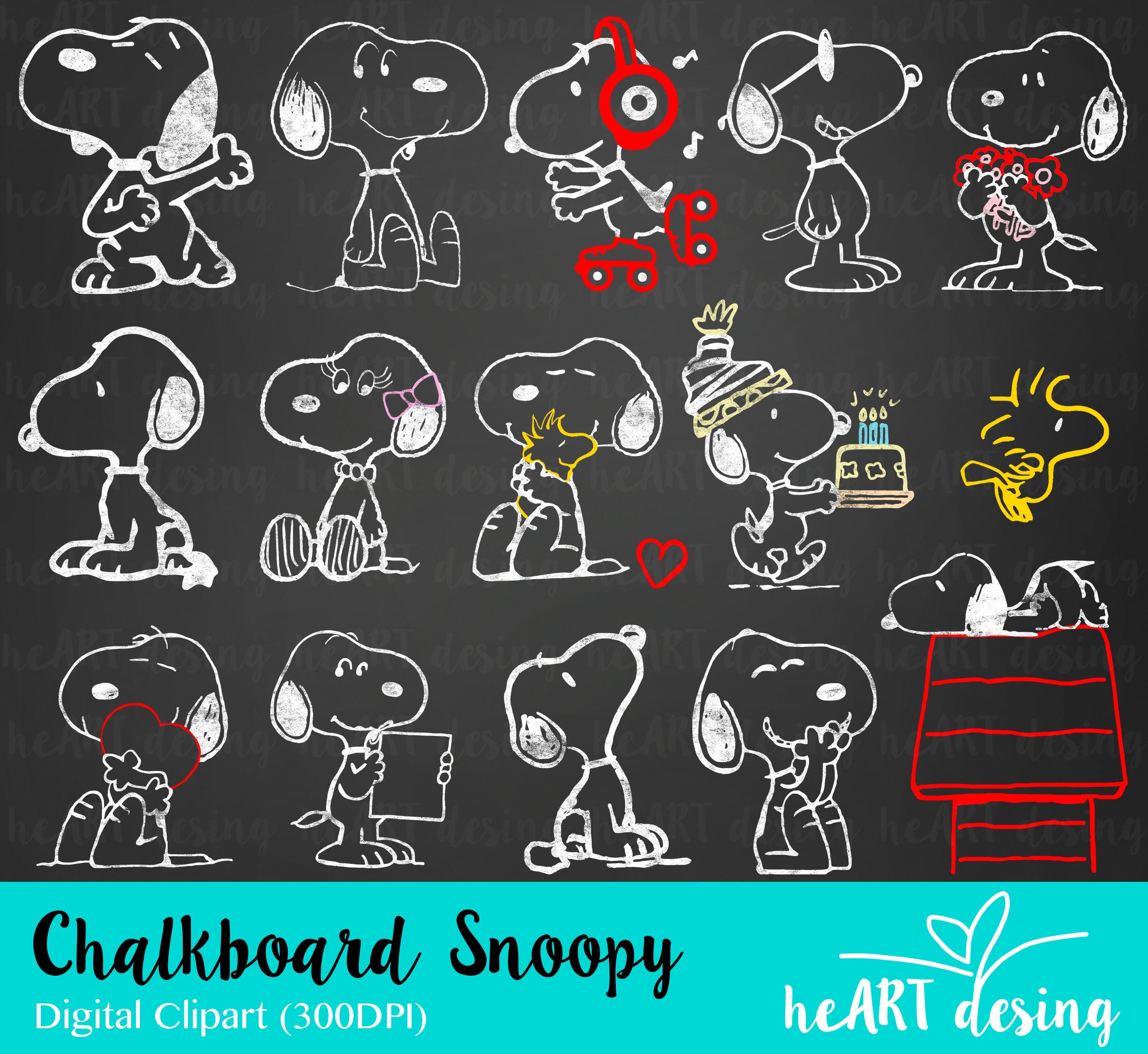 Kit Digital Snoopy Chalkboard em Png