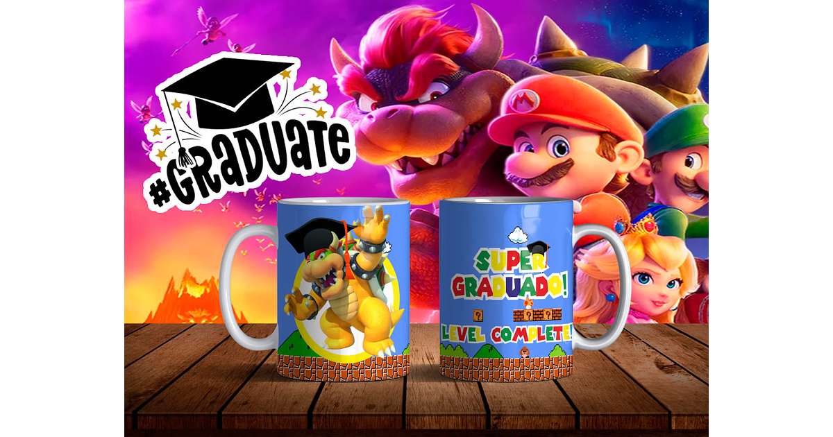 5 Diseños Plantillas Tazas Super Mario Bros Graduado Editabl