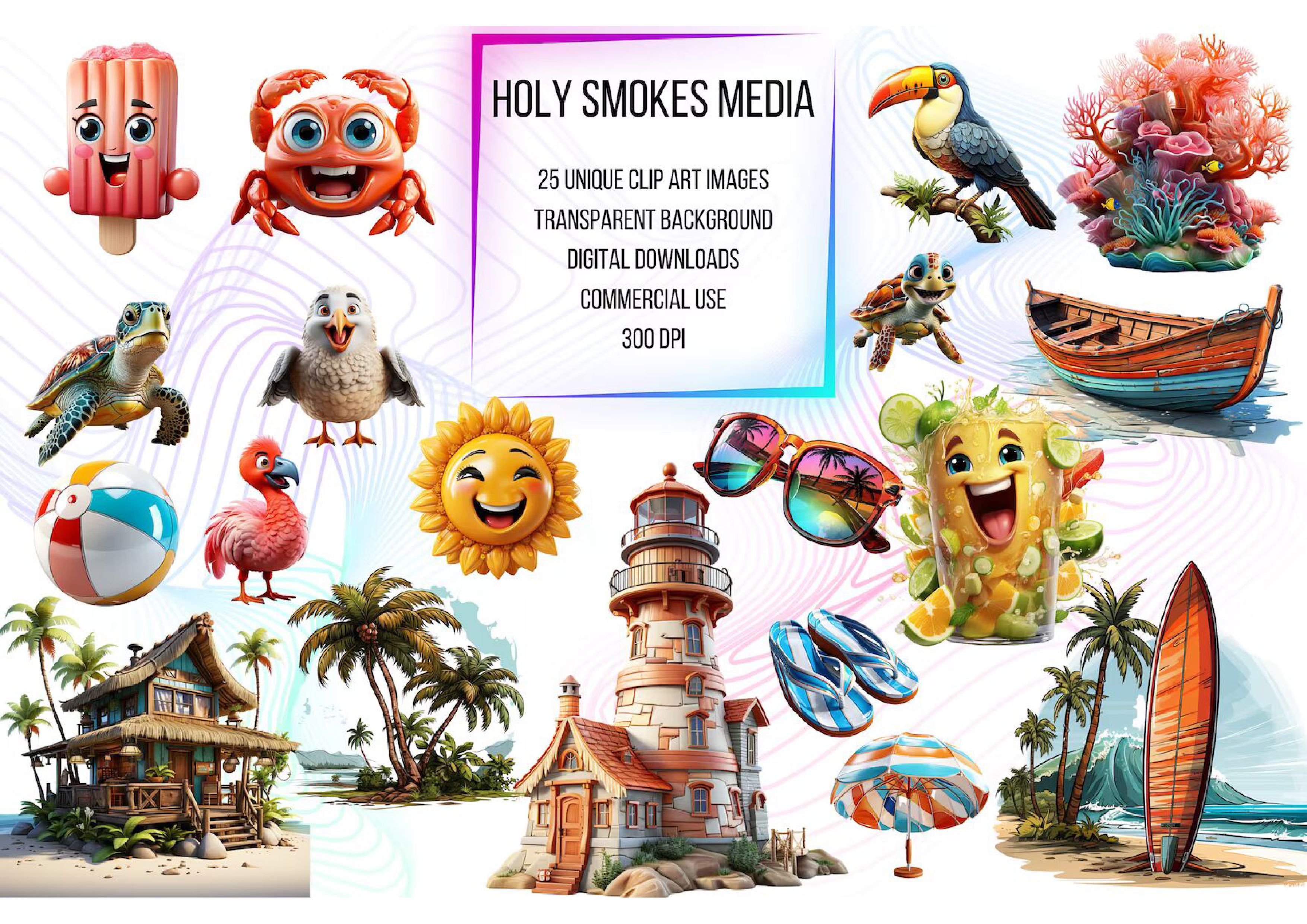 Imágenes Playa, Verano, Sol, Animales Marinos 3D Png 300 dpi