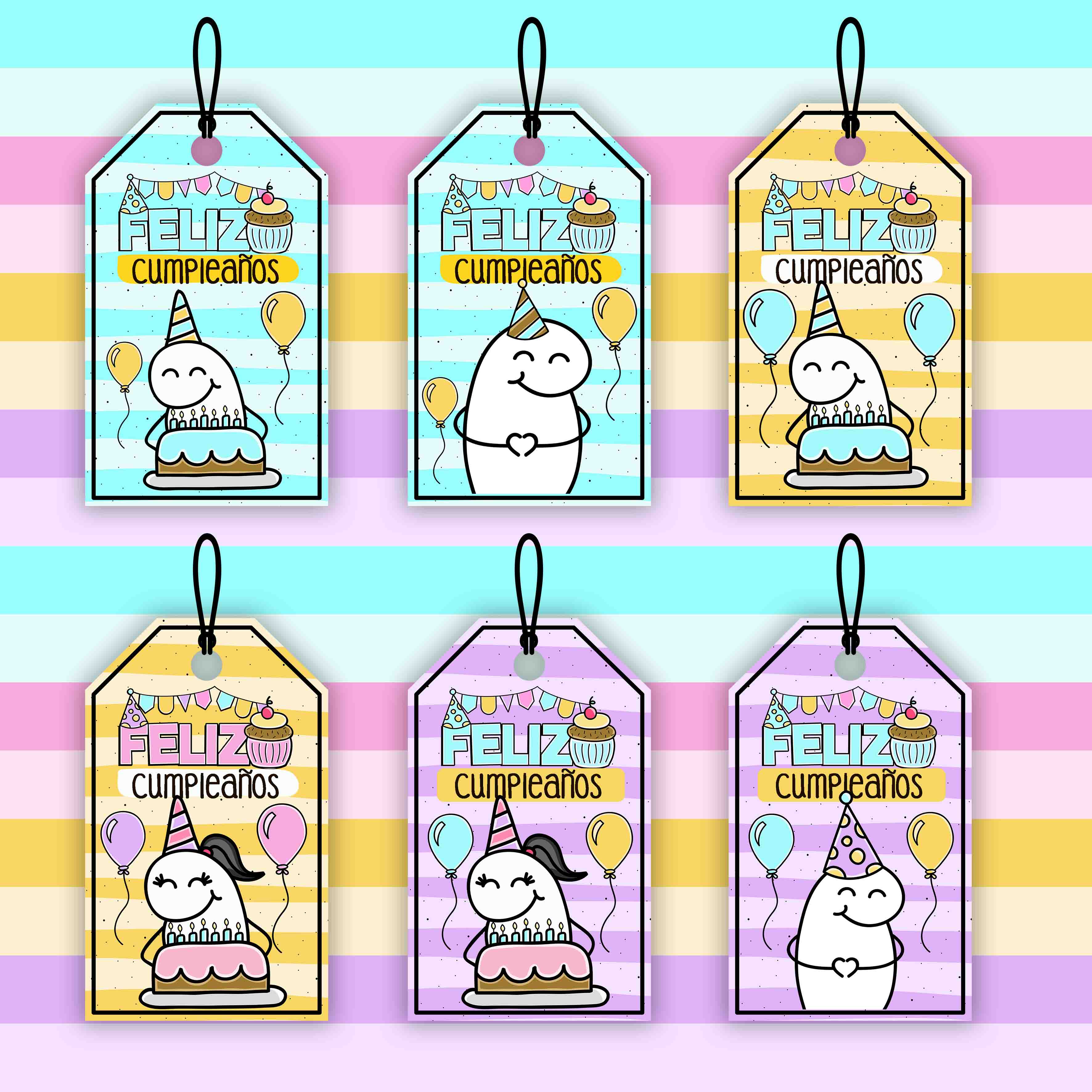 Kit Imprimible Tag Flork Feliz Cumpleaños Plantillas Diseños