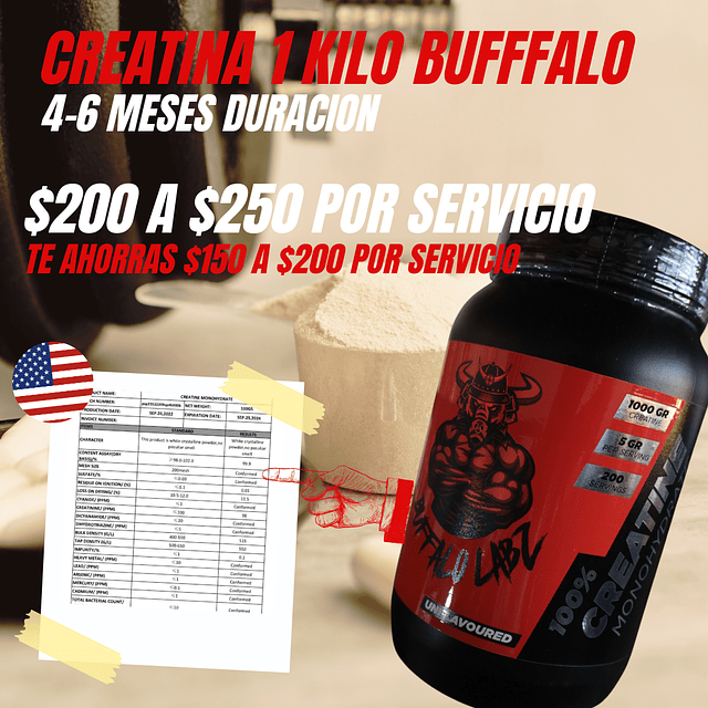 Creatina 100% monohydrate Buffalo Labz 1kg