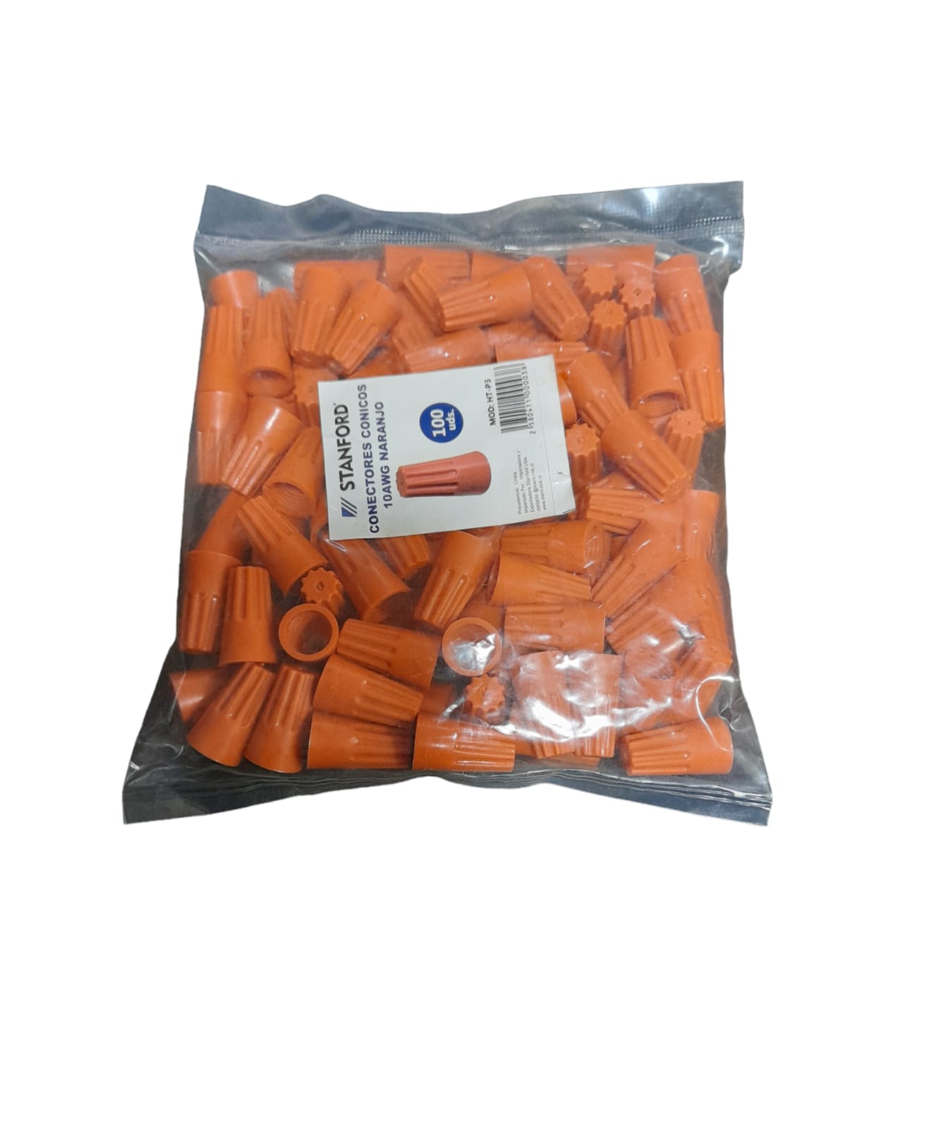 Conector Plástico Cónico Para Cable 10 AWG Naranjo 100 Und