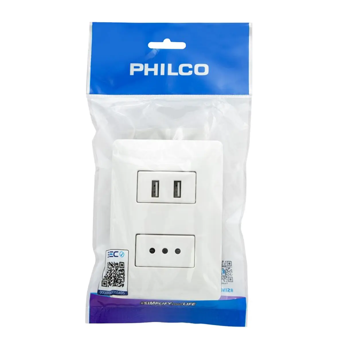 Enchufe Tomacorriente Simple con 2 USB Philco