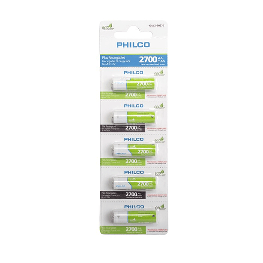 Pack 5 Pilas Recargables AA Philco 2700mha