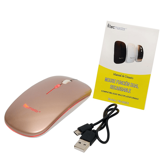 Mouse Slim Dual Inalámbrico Tecmaster Recargable Rosa