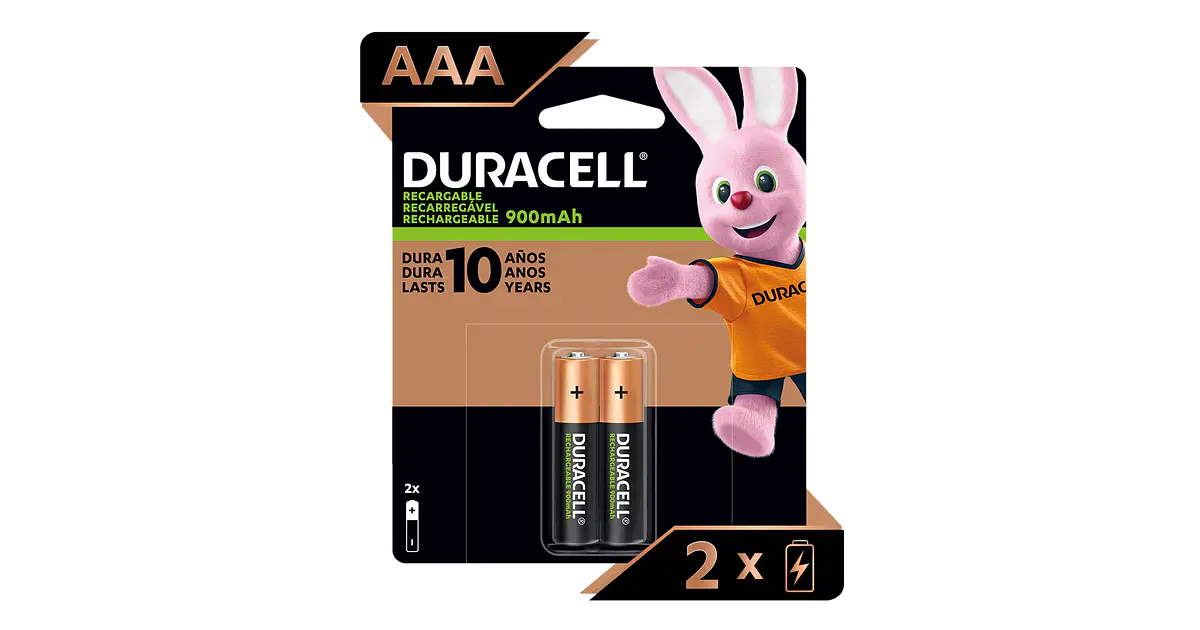 Pack 2 Pilas AAA Recargables Duracell 900mAh