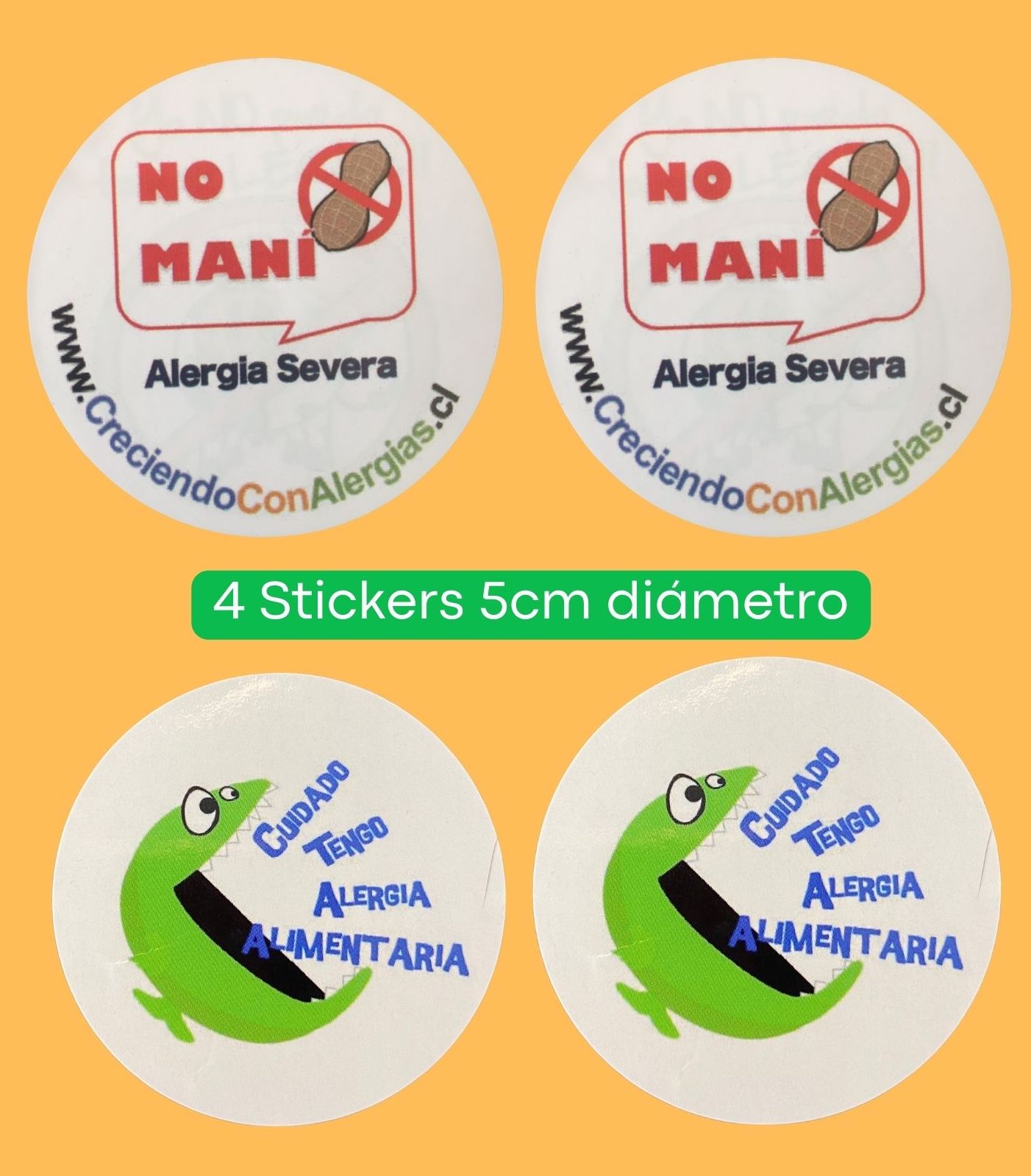SET ALERGIA MANÍ: 4 CHAPITAS + 4 STICKERS