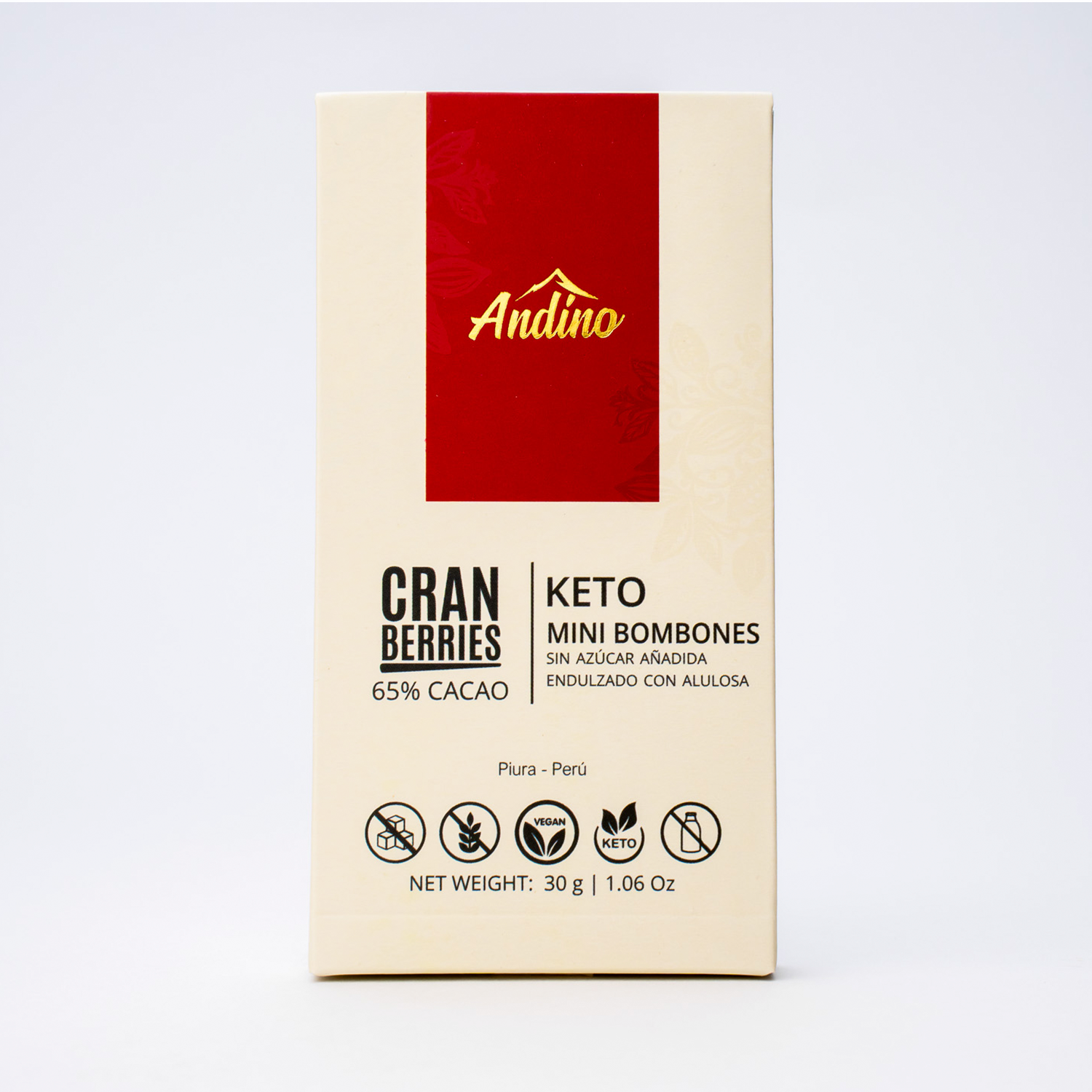 Mini Bombones Andino Cranberries 70% Sin Azucar 30g