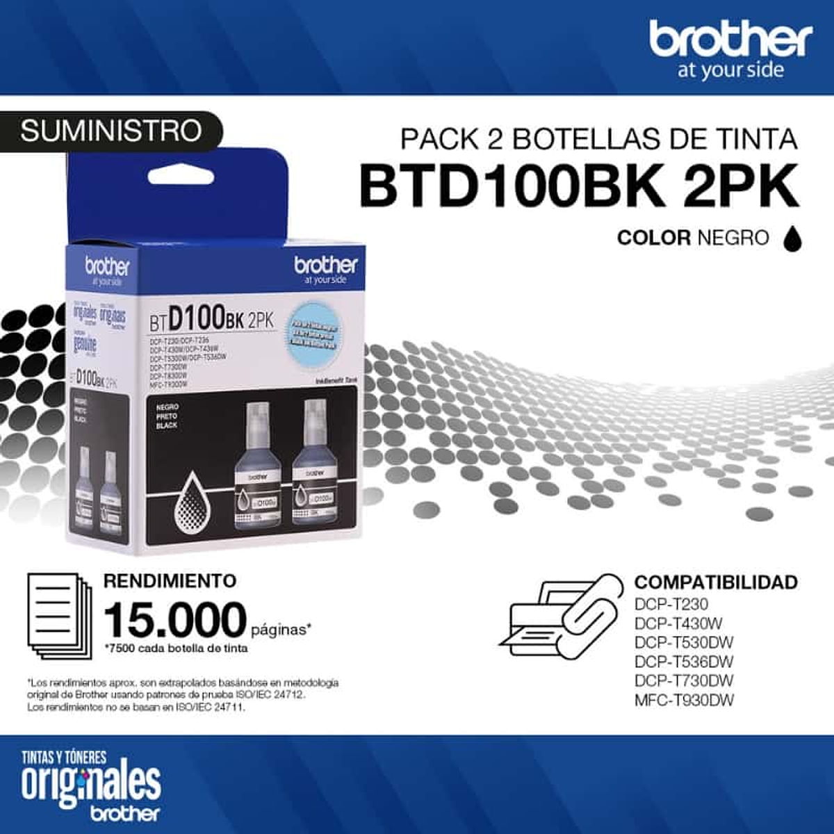 Pack 2 x Brother BTD100BK Black | Tinta Original