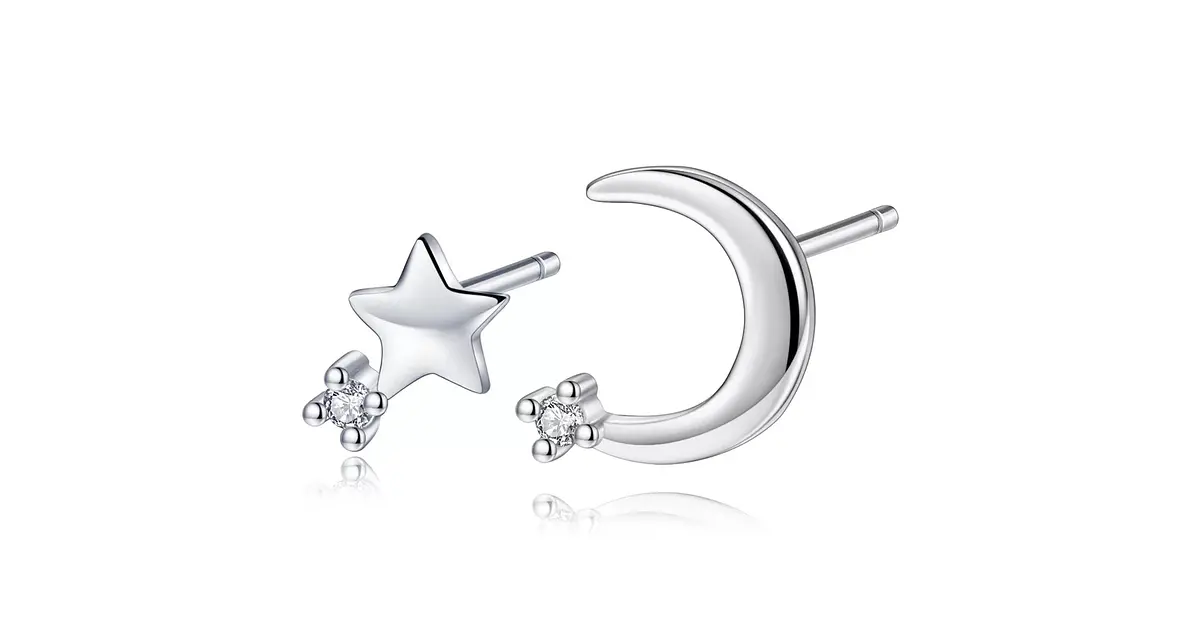 Aros de Luna y Estrella Plateado