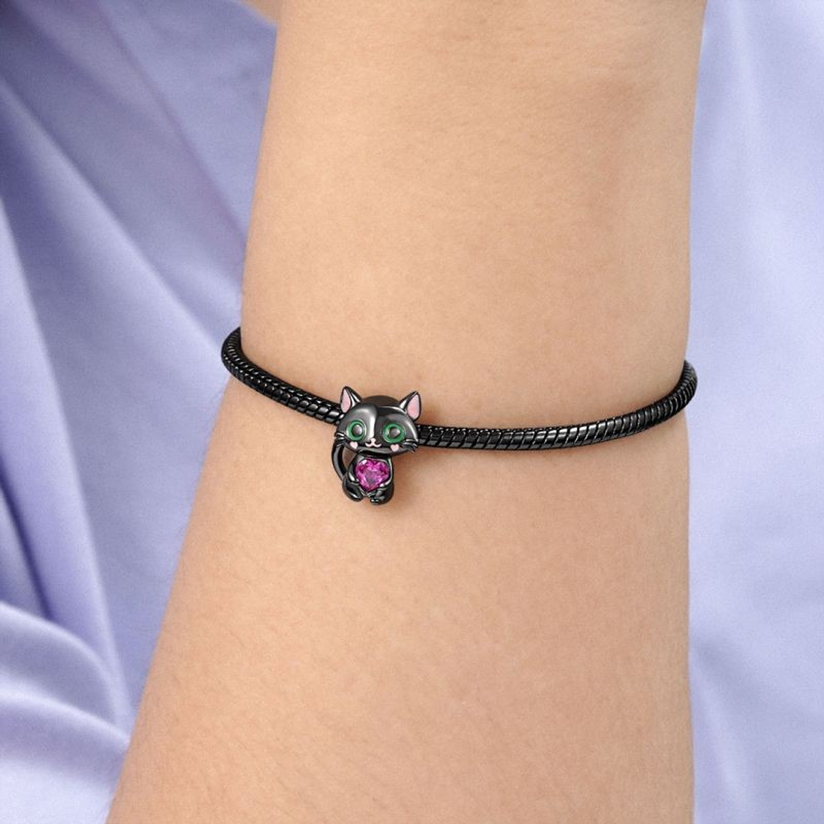 Charm Dije Plata 925 Gato Negro Love