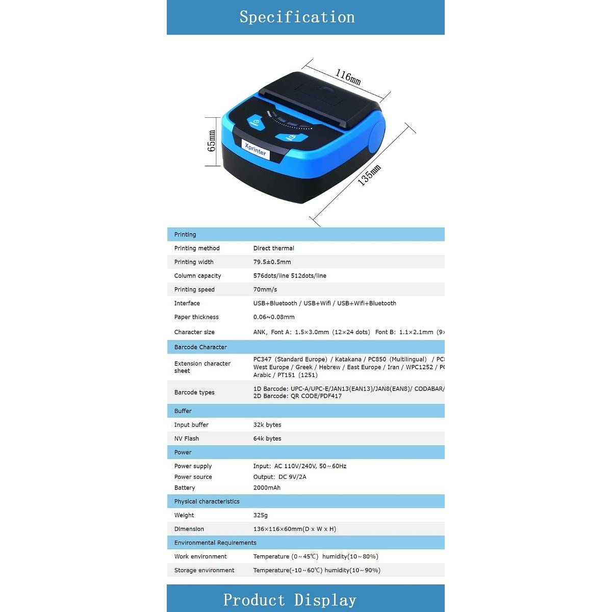 Impresora Portatil Bluetooth 80mm Xprinter Usb Android Pc