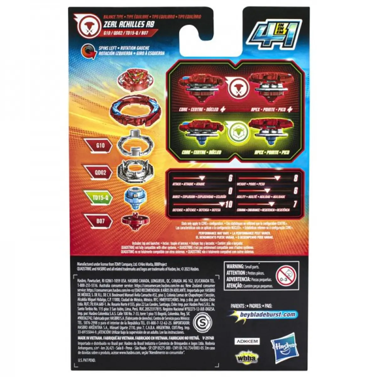 BEYBLADE BURST QUADSTRIKE KIT INICIAL ZEAL ACHILLES A8
