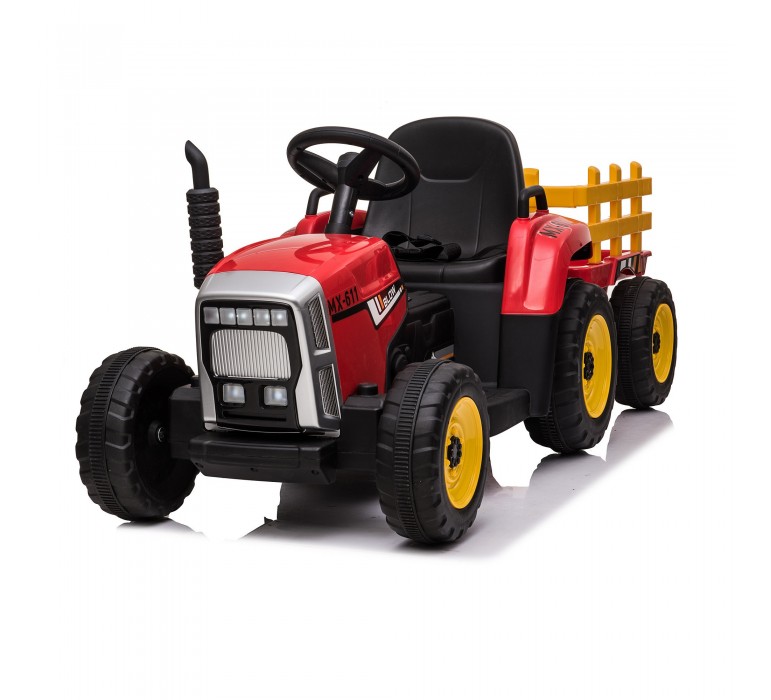 Tractor Infantil 12 Volts Con Carro de Arrastre Rojo