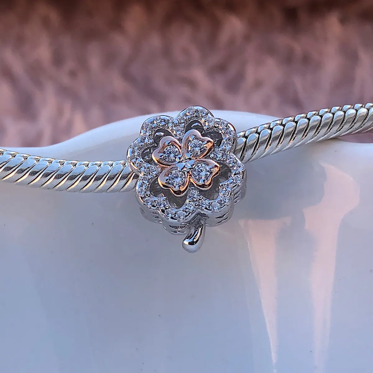 Charm Trébol Lucky Rose Plata 925