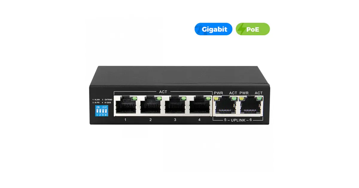 Switch UltraLAN Gigabit Ethernet AI PoE de 4 portas e 60 W c