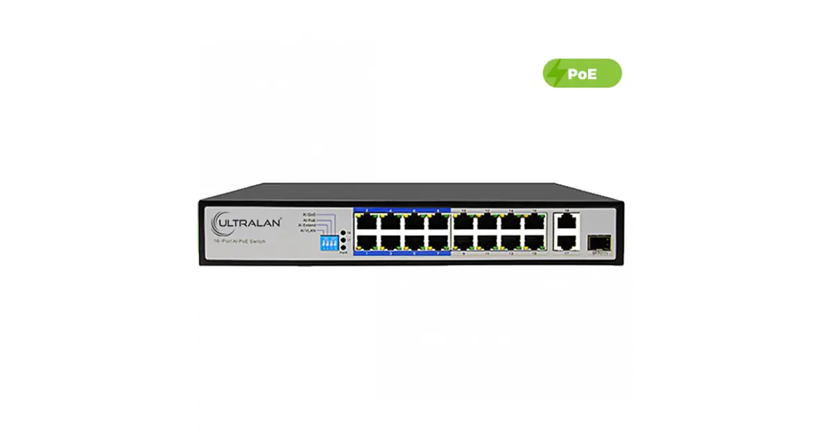 Switch UltraLAN Fast Ethernet AI PoE de 16 portas e 150 W co