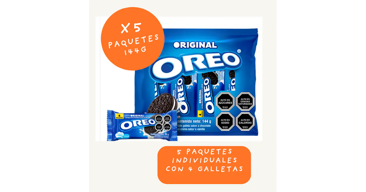 Galletas OREO Original Pack Bolsa (5 Un), 144 g