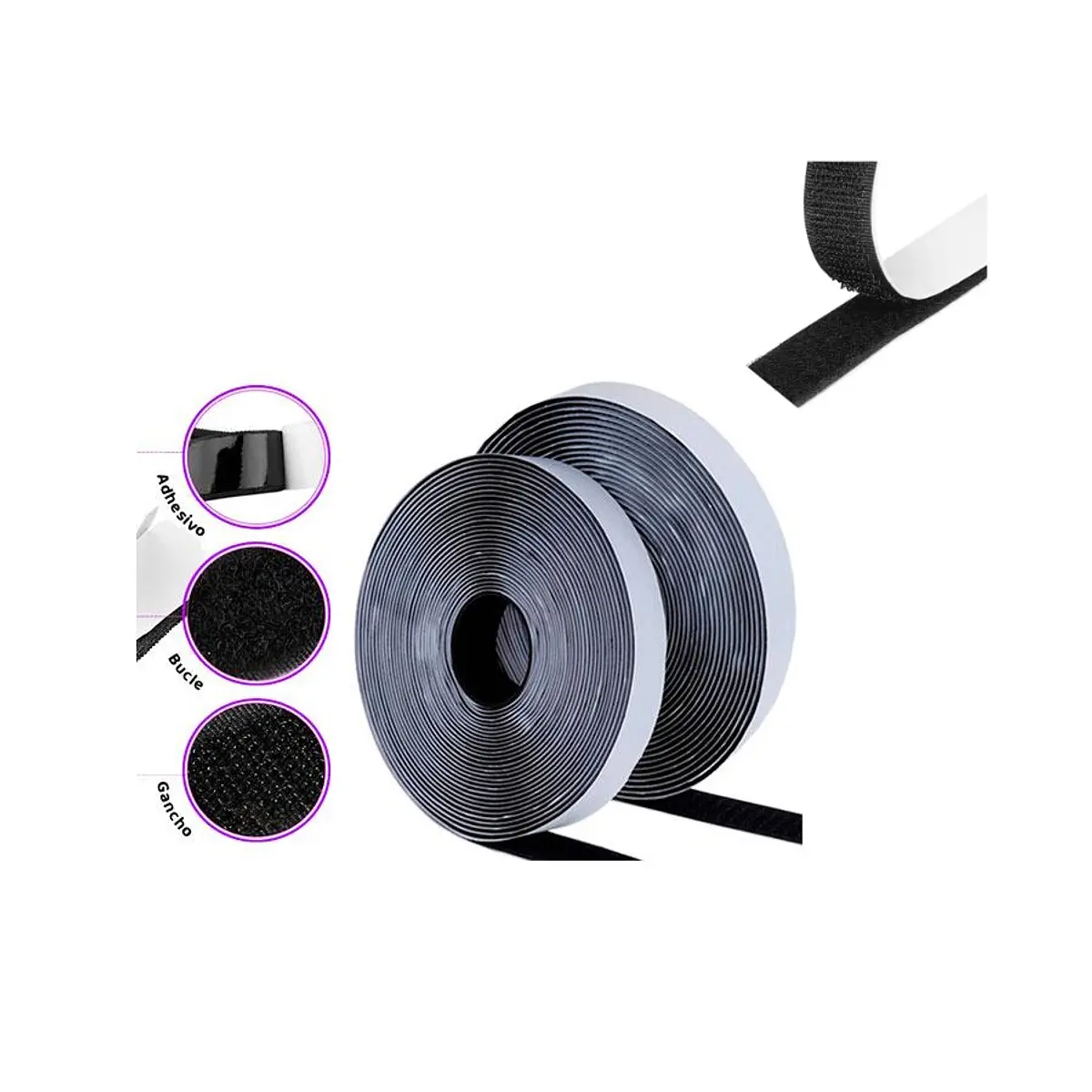 Velcro Adhesivo 2 Cms X 25 M Rollo Blanco o Negro