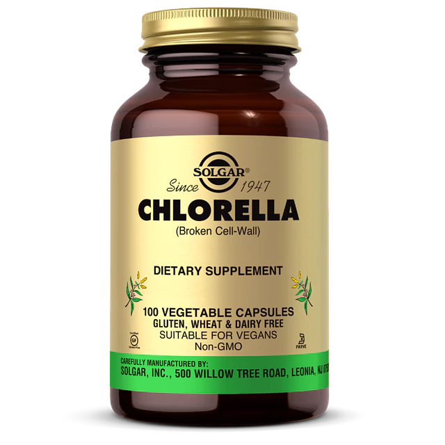 Chlorella 100 Capsulas Vegetal Clorofila Detox Vegan Solgar