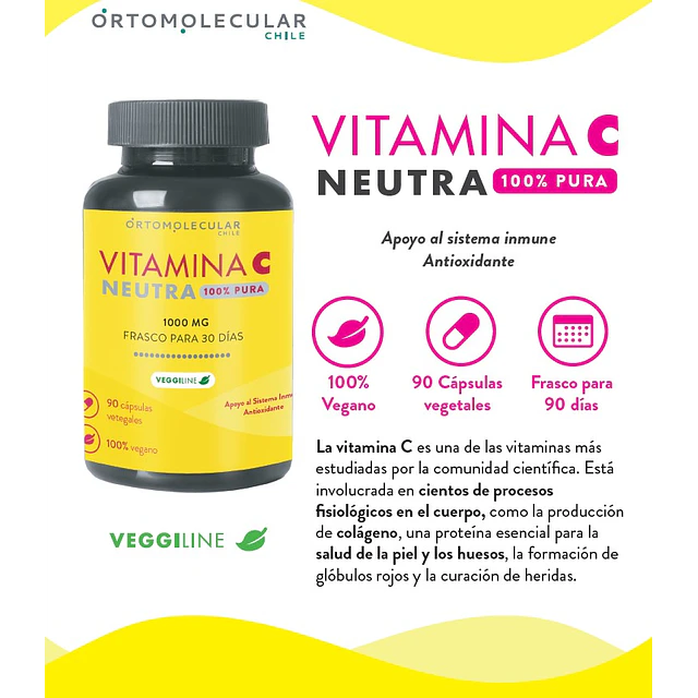 Vitamina C Neutra 1000 Mg 90 Caps Inmunidad Ortomolecular