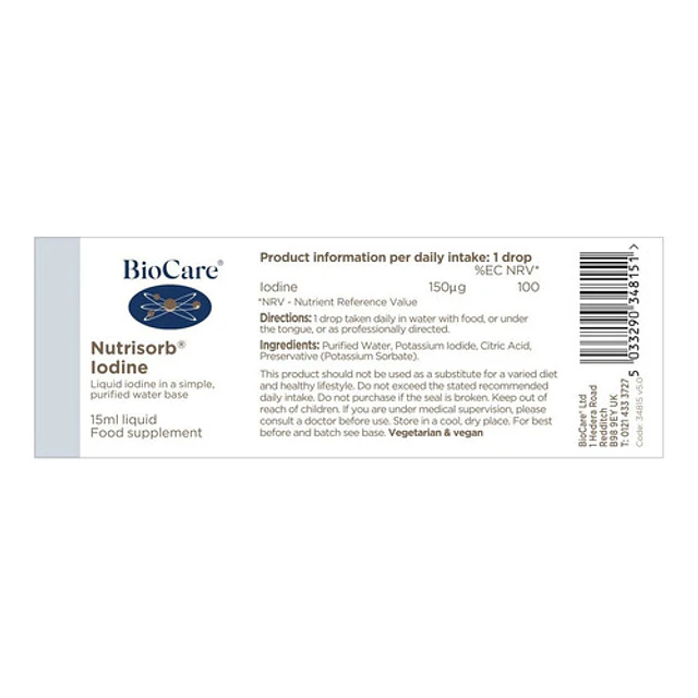Biocare Yodo Liquido 15ml Nutrisorb Iodine Tiroides Piel