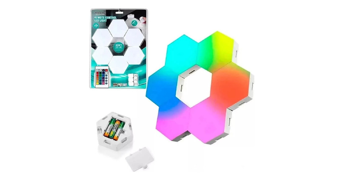 Set Luz Gamer Hexagonal Led Tira Cinta 6 Luces Rgb Control