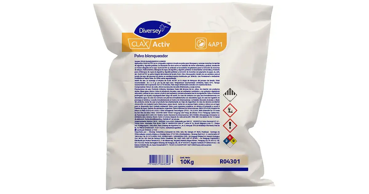Blanqueador clorado en Polvo 10 Kgs. CLAX ACTIV - Diversey