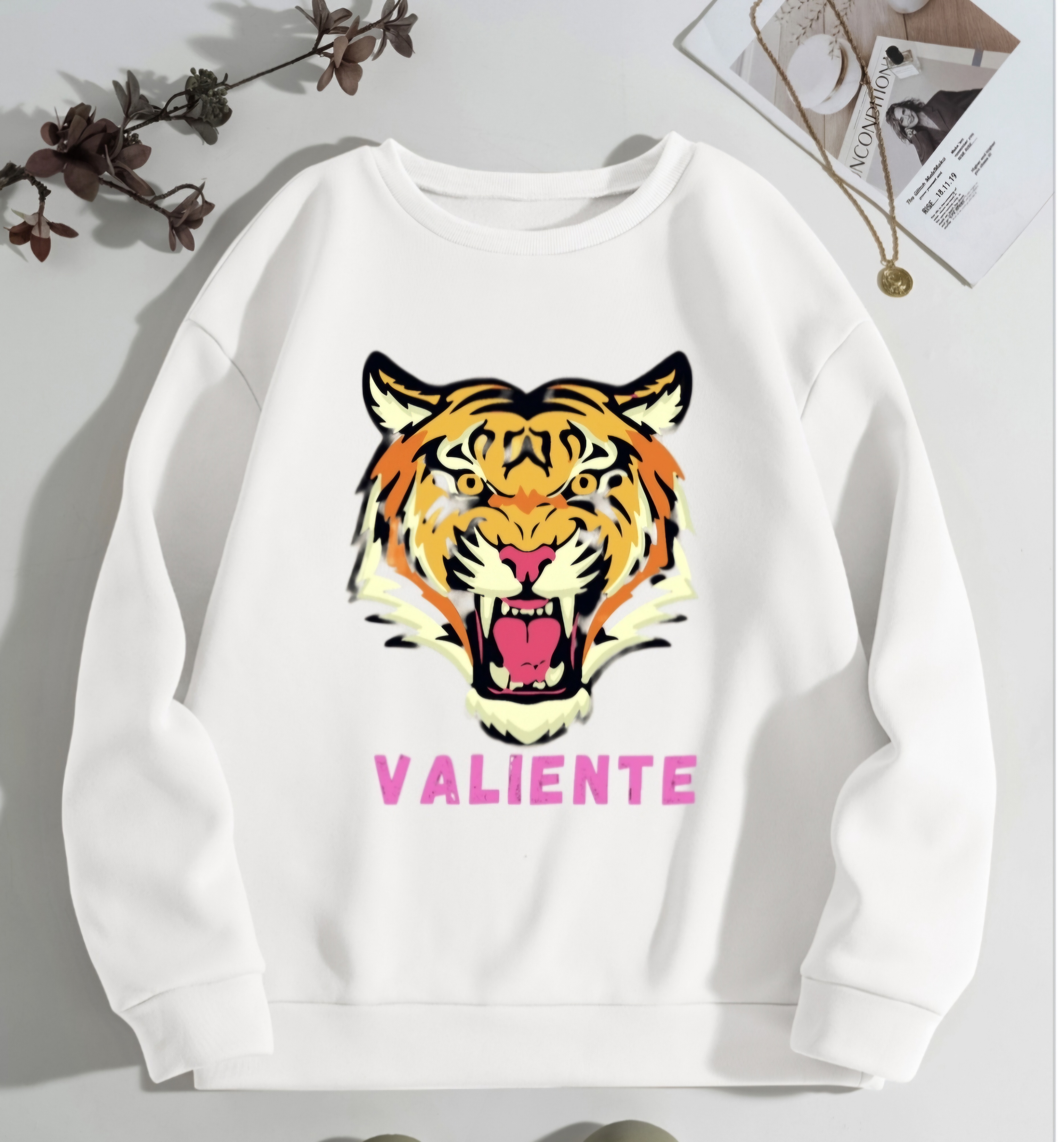 Polerón tigre rosado blanco valiente