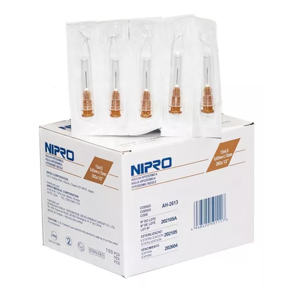 Aguja Hipodermica Nipro 26G x 1/2 Caja 100 Unidades