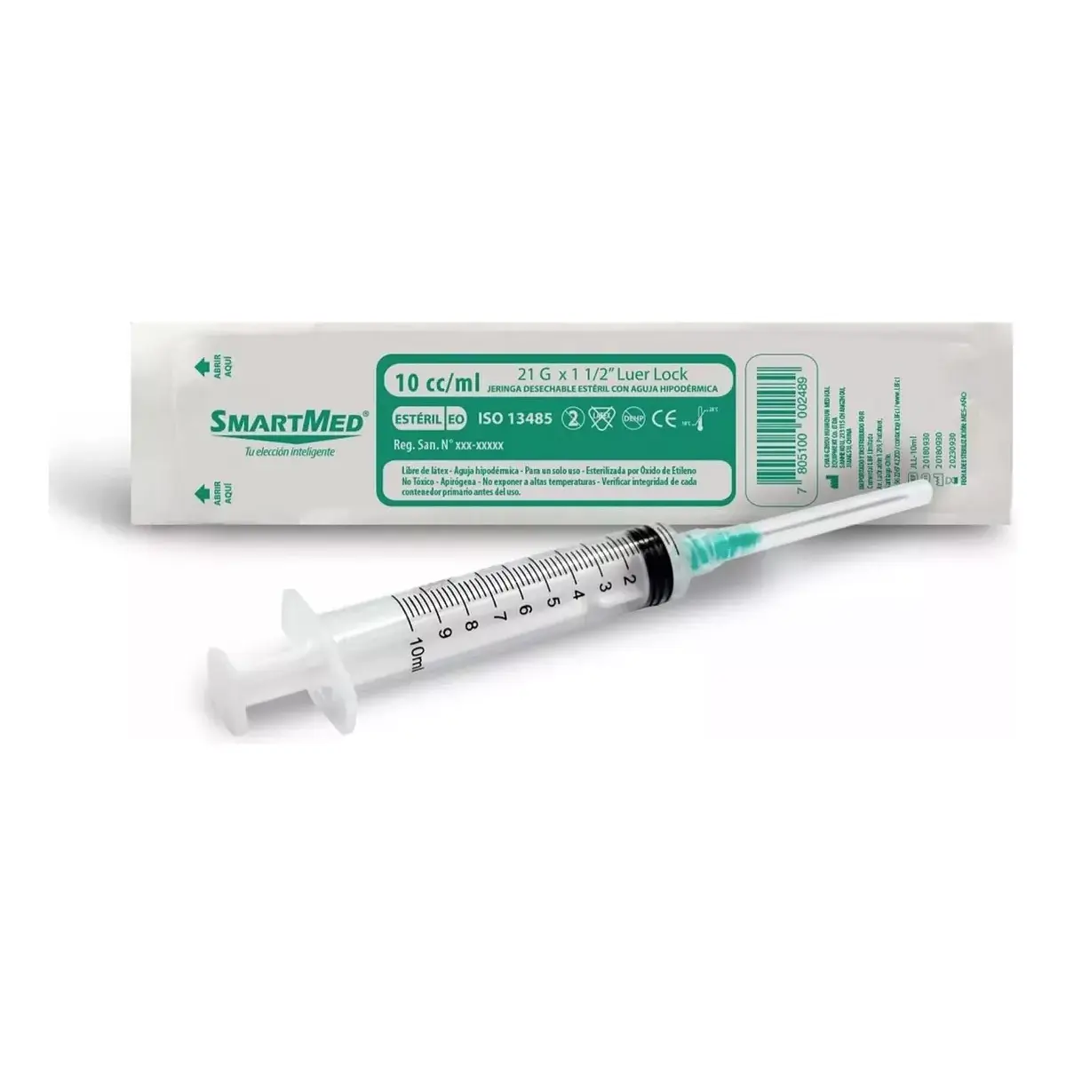 Jeringa Desechable Luer Lock 10cc/ml 21g X 1 1/2 Caja De 100