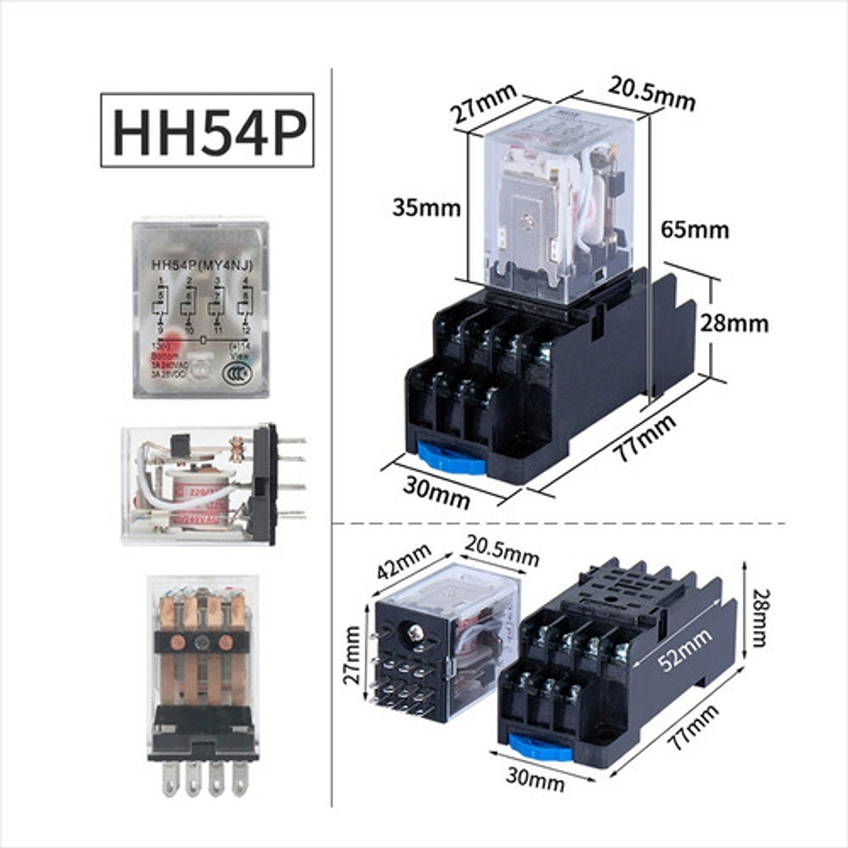 Mini Relé Hh54p + Base Pyf14a, Relé 12v Dc, 4no + 4nc, 3a,