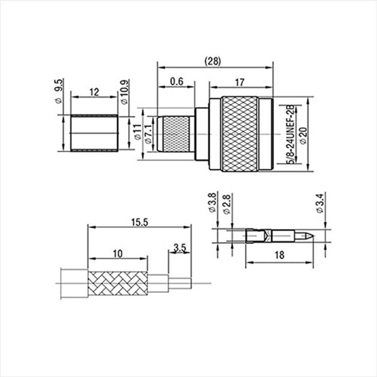 Conector N Macho Crimpeable, 50 Ohm, Para Cable Rg6, Lmr300