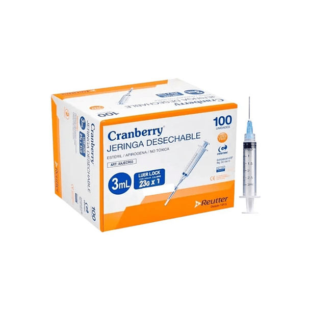 Jeringa 3ml Luer Lock 23G x 1 100 Und - Cranberry | Vicamat