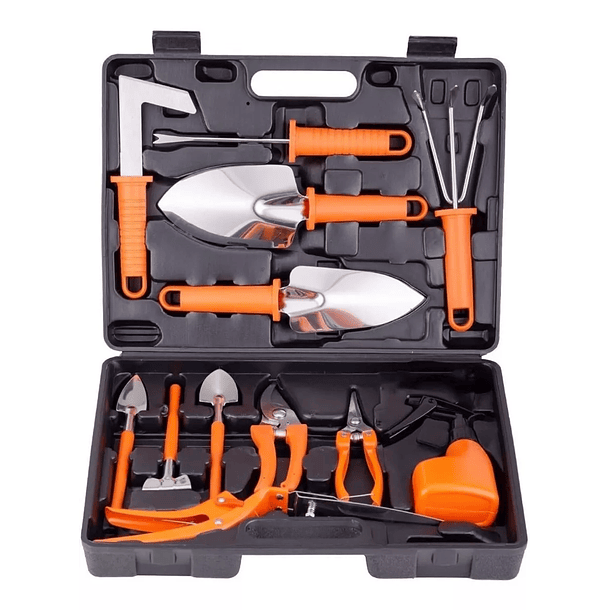 Kit Herramientas Jardinería X14 Piezas En Acero Y Estuche