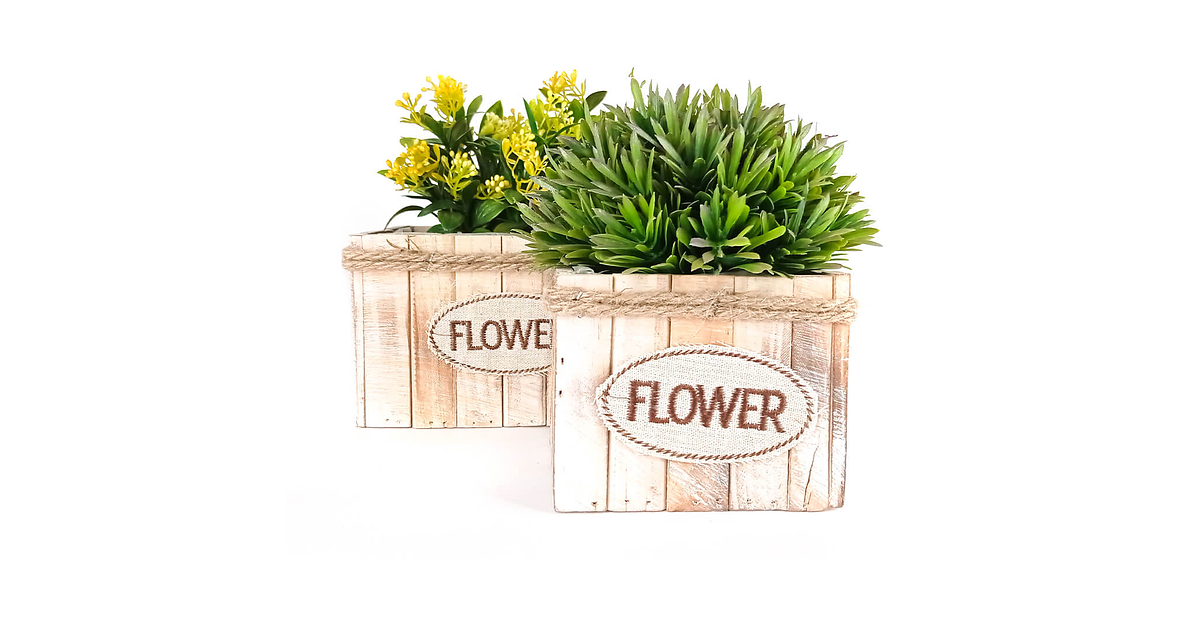 Set De Dos Macetas Rusticas Cuadradas De Madera